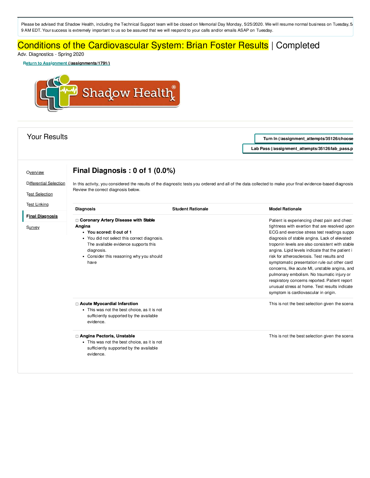 Conditions of the cardiovascular system ; Brian Foster : Final ...