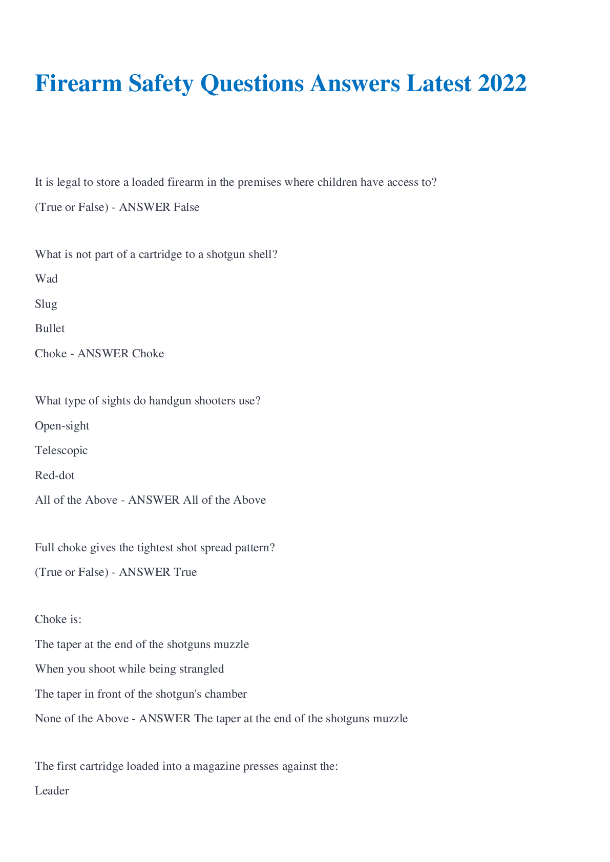 Firearm Safety Questions Answers Latest 2022 - Scholarfriends