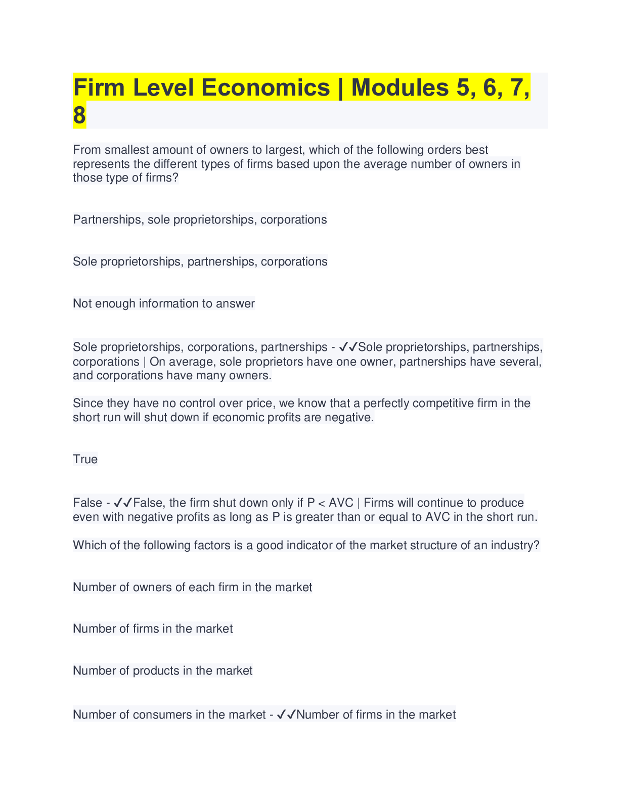 Firm Level Economics | Modules 5, 6, 7, 8 - Scholarfriends