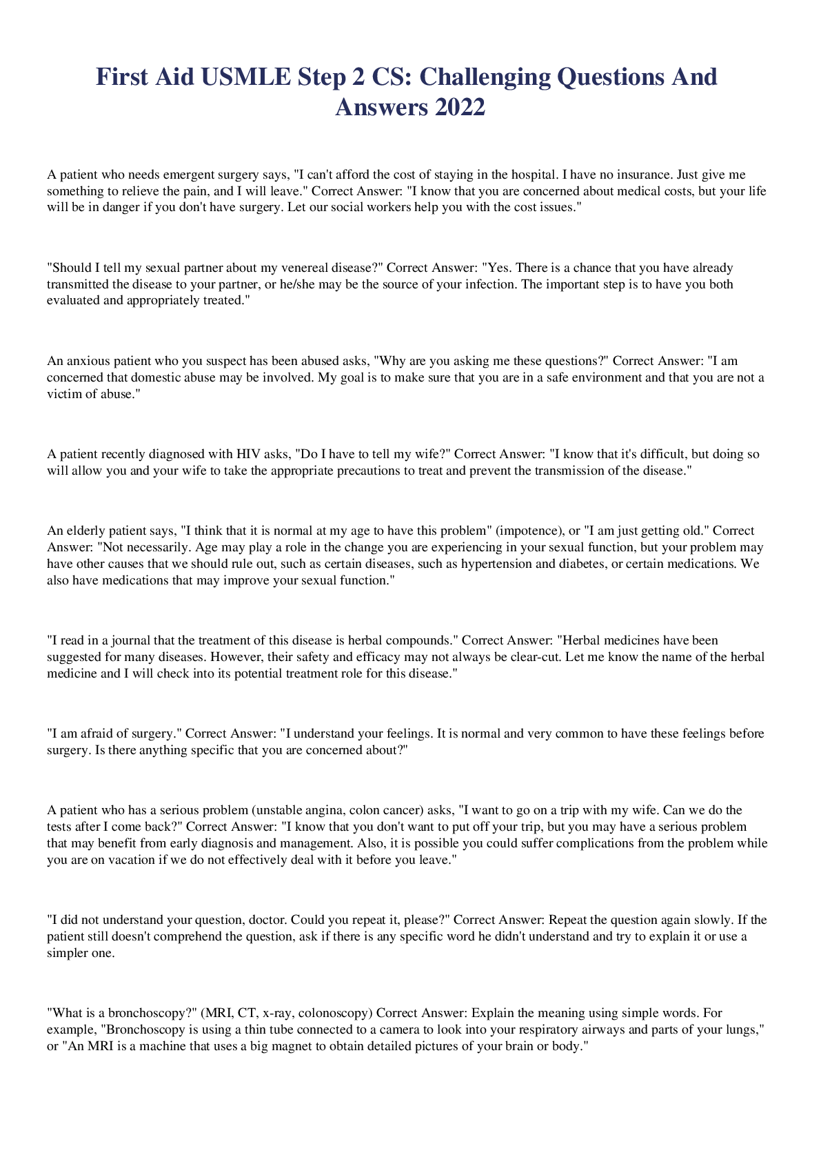 First Aid USMLE Step 2 CS: Challenging Questions And Answers 2022 ...