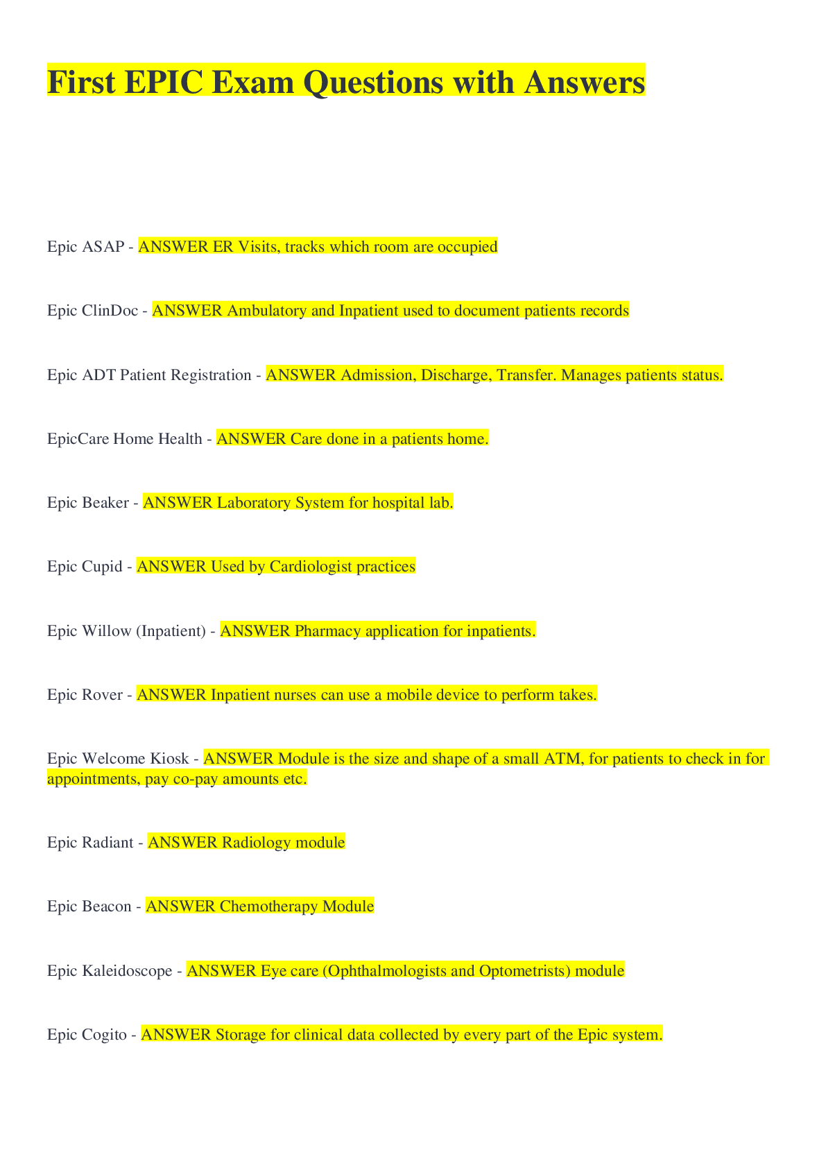 First EPIC Exam Questions with Answers - Scholarfriends
