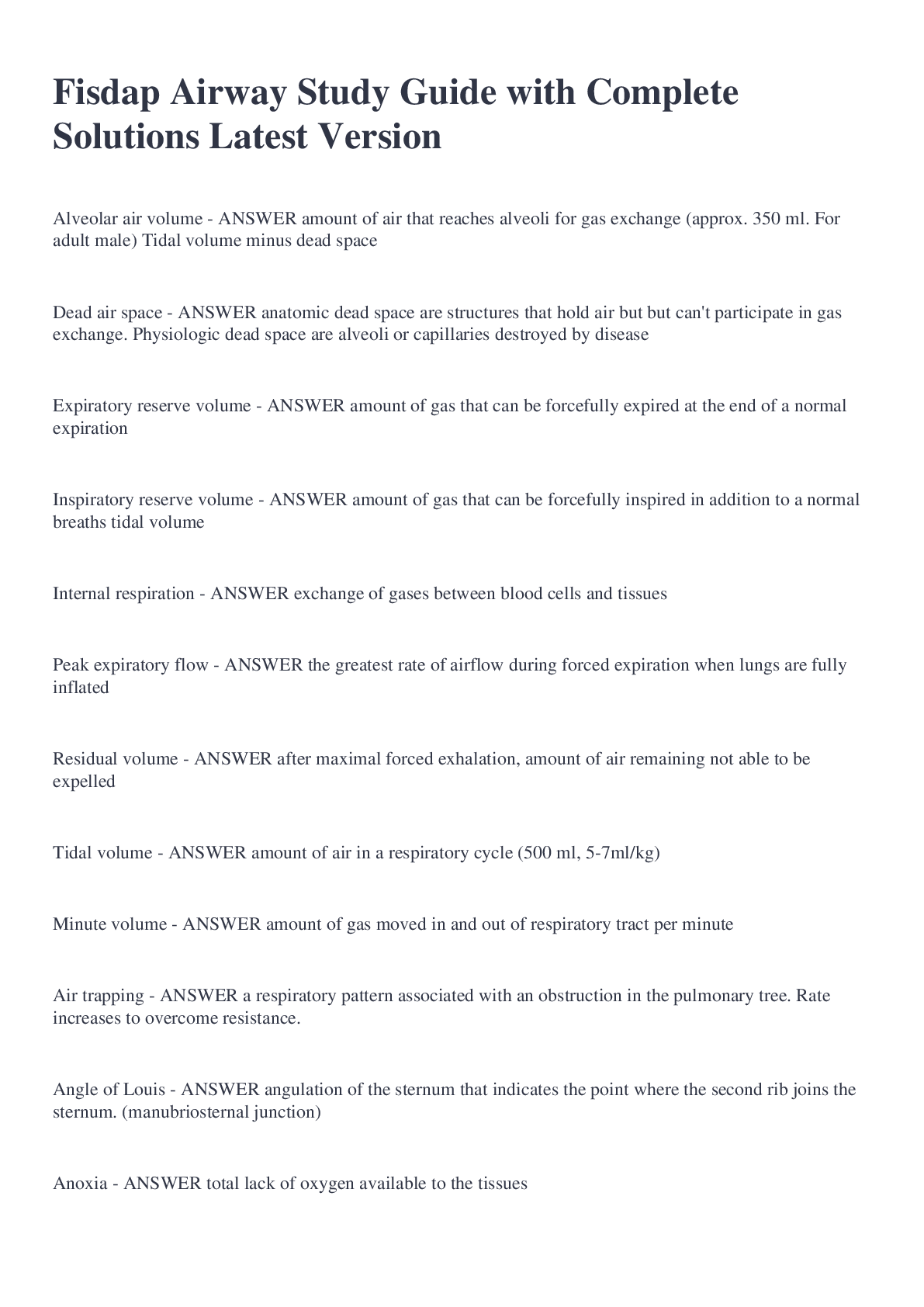 Fisdap Airway Study Guide with Complete Solutions Latest Version ...