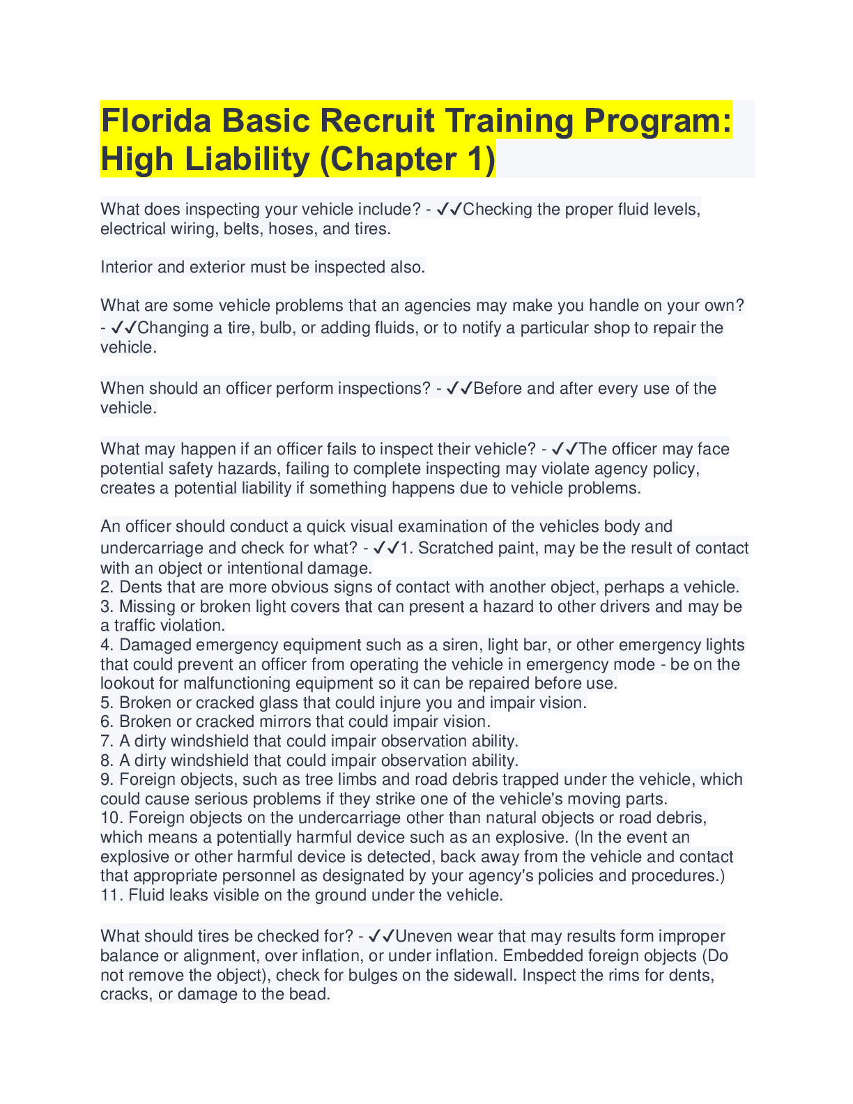 Florida Basic Recruit Training Program: High Liability (Chapter 1 ...