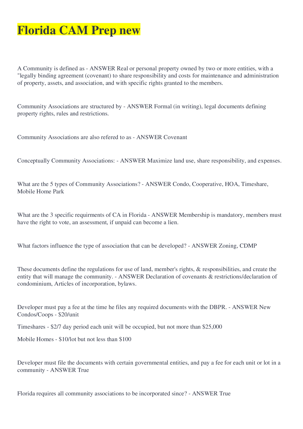 Florida CAM Prep Exam with complete solution - Scholarfriends