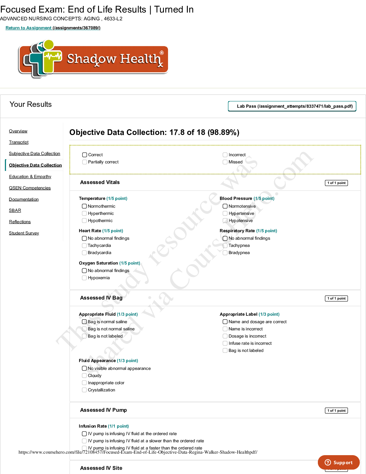 NRSG 4654 Focused Exam_ End of Life _Objective Data_Regina Walker ...