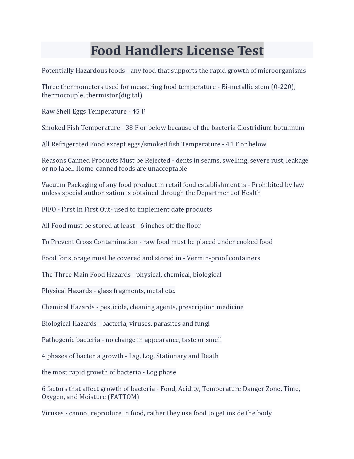 Questions And Answers Food Handlers License Test - Scholarfriends