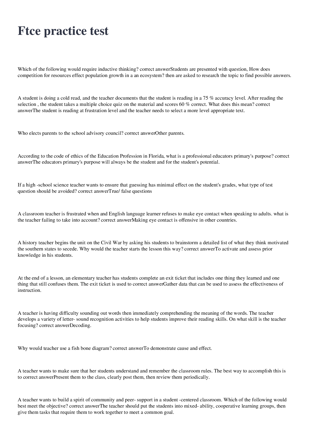 FTCE Practice Test EXAM – Scholarfriends - Scholarfriends