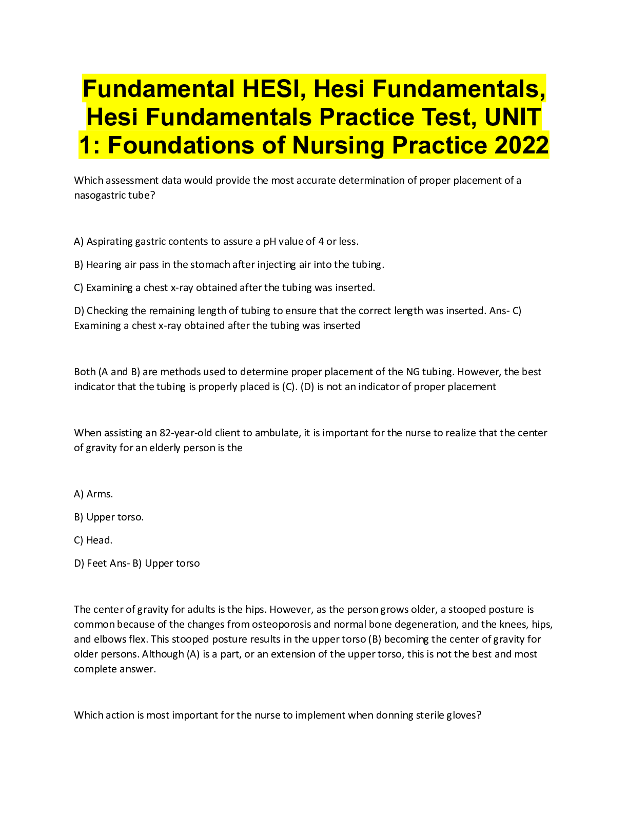 Fundamental HESI, Hesi Fundamentals, Hesi Fundamentals Practice Test ...