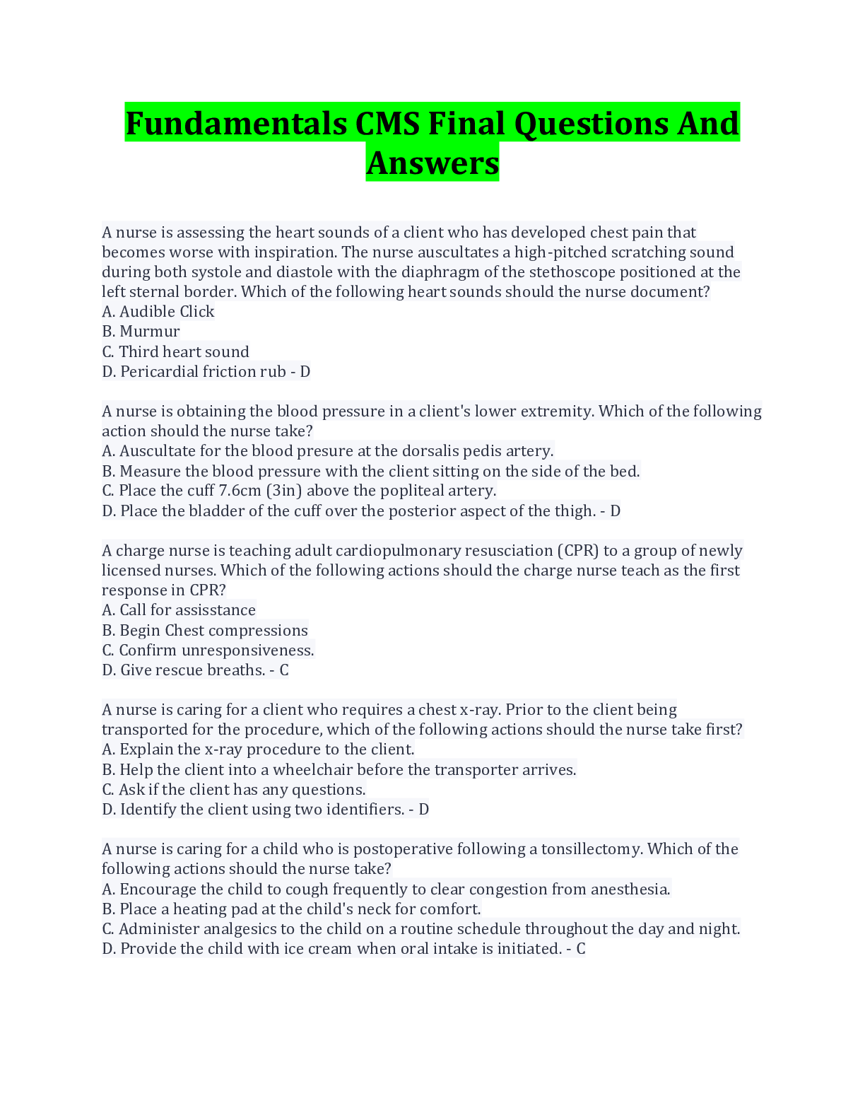 Fundamentals CMS Final Exam Questions And Answers Latest Update 2022 ...