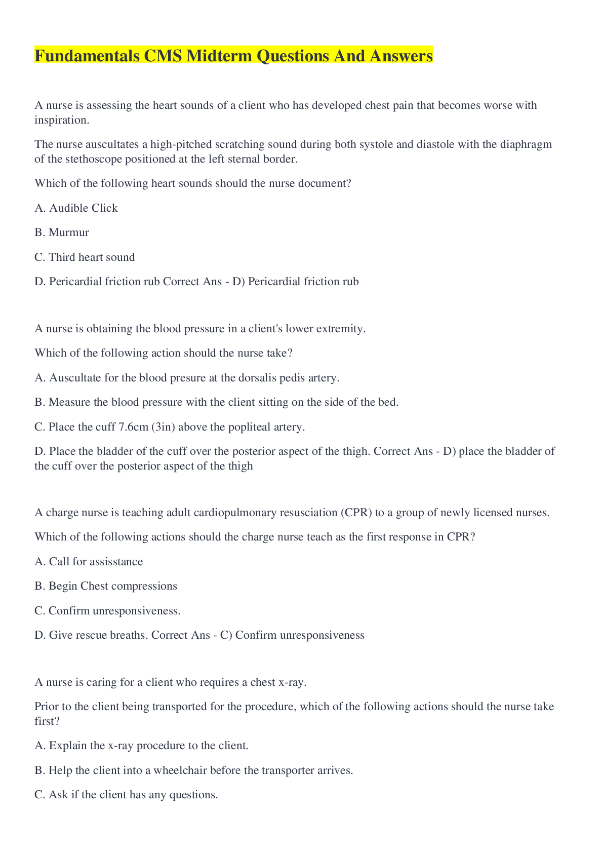 Fundamentals CMS Midterm Questions And Answers 2022 - Scholarfriends