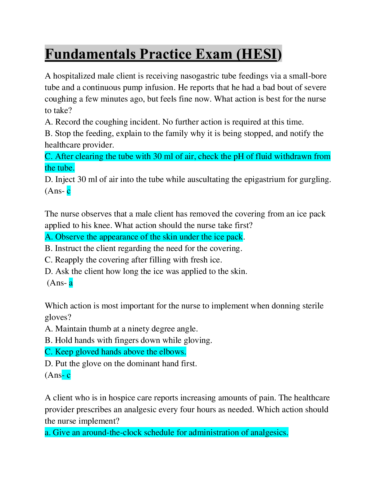 HESI PN LPN Fundamentals Exam; (Actual Exam);HESI PN Fundamentals Exam ...