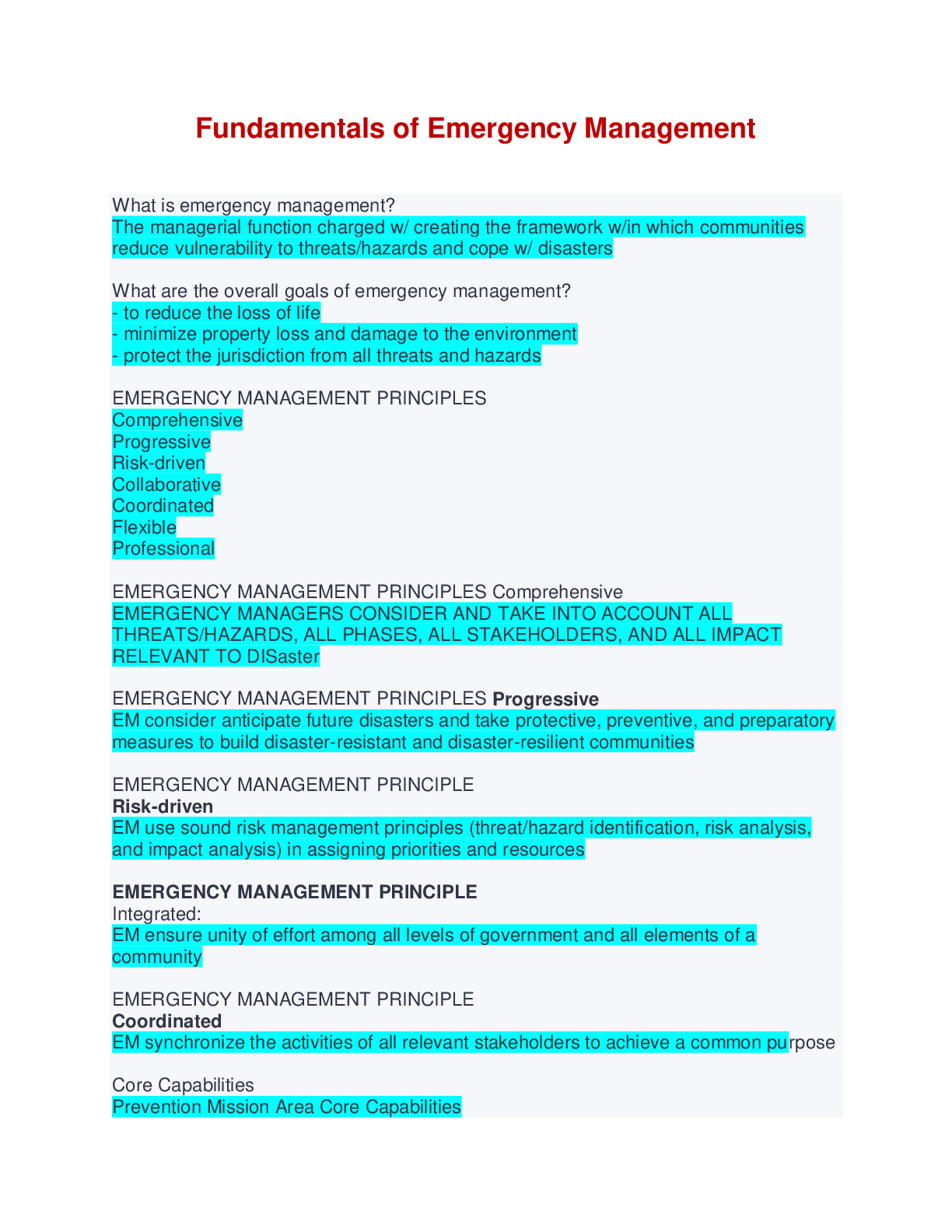 Fundamentals of Emergency Management - 2022 (Answered) - Scholarfriends