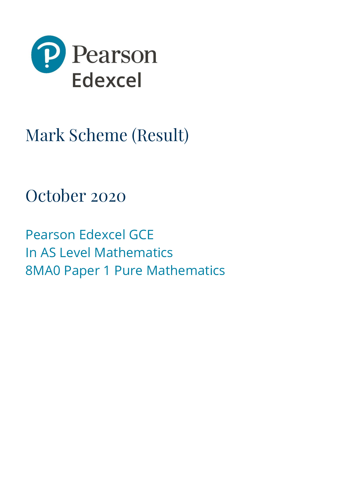 Pearson Edexcel_Further Mathematics_8MA0/01 Mark Scheme_2020 | Paper 1 ...