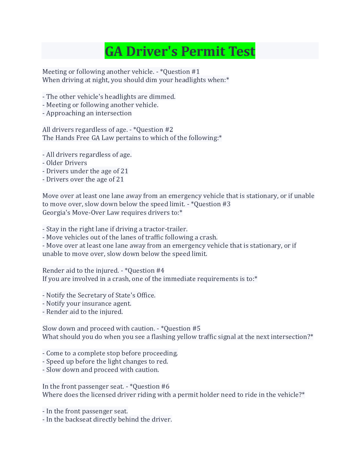 GA Driver's Permit Test Latest Update - Scholarfriends