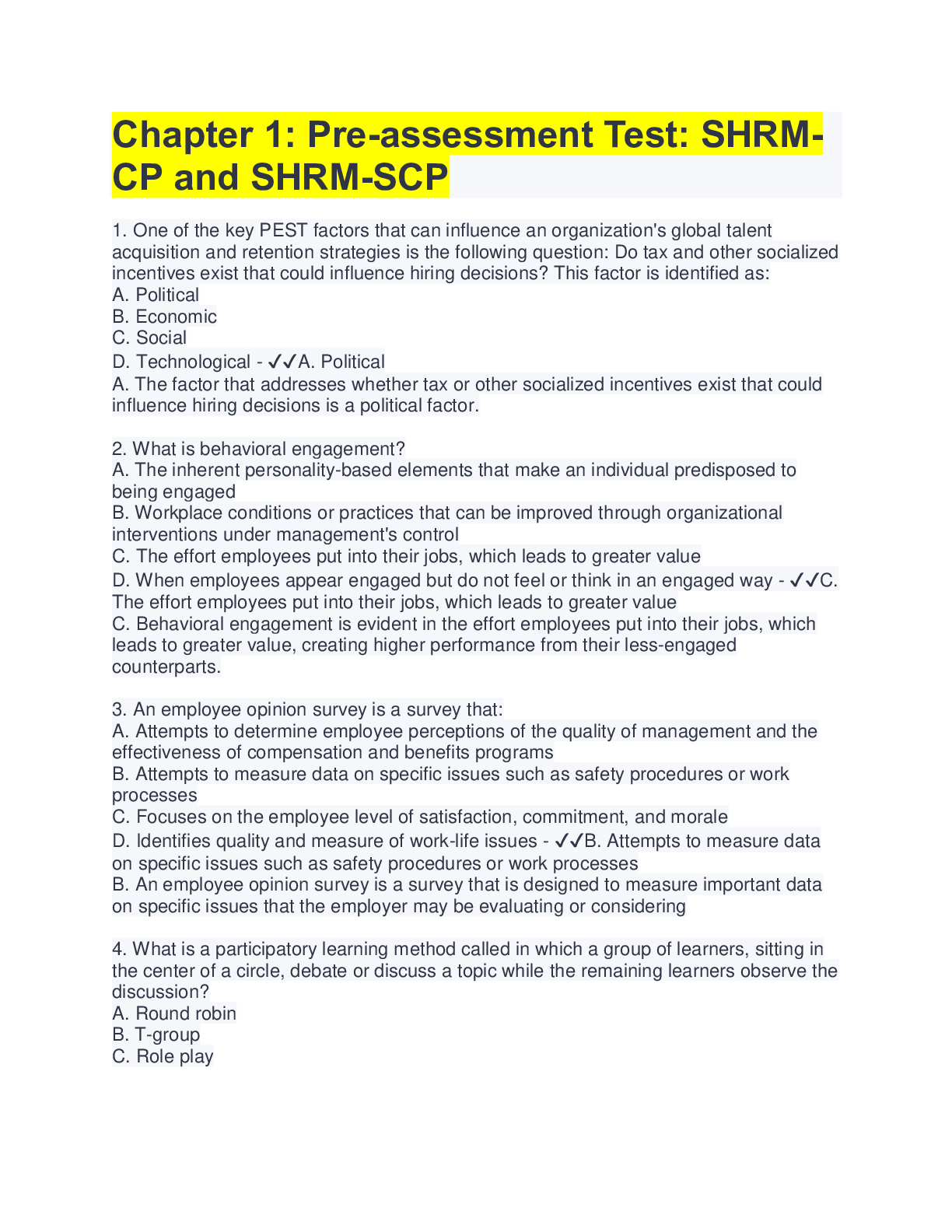 Chapter 1: Pre-assessment Test: SHRMCP and SHRM-SCP(questions & answers ...