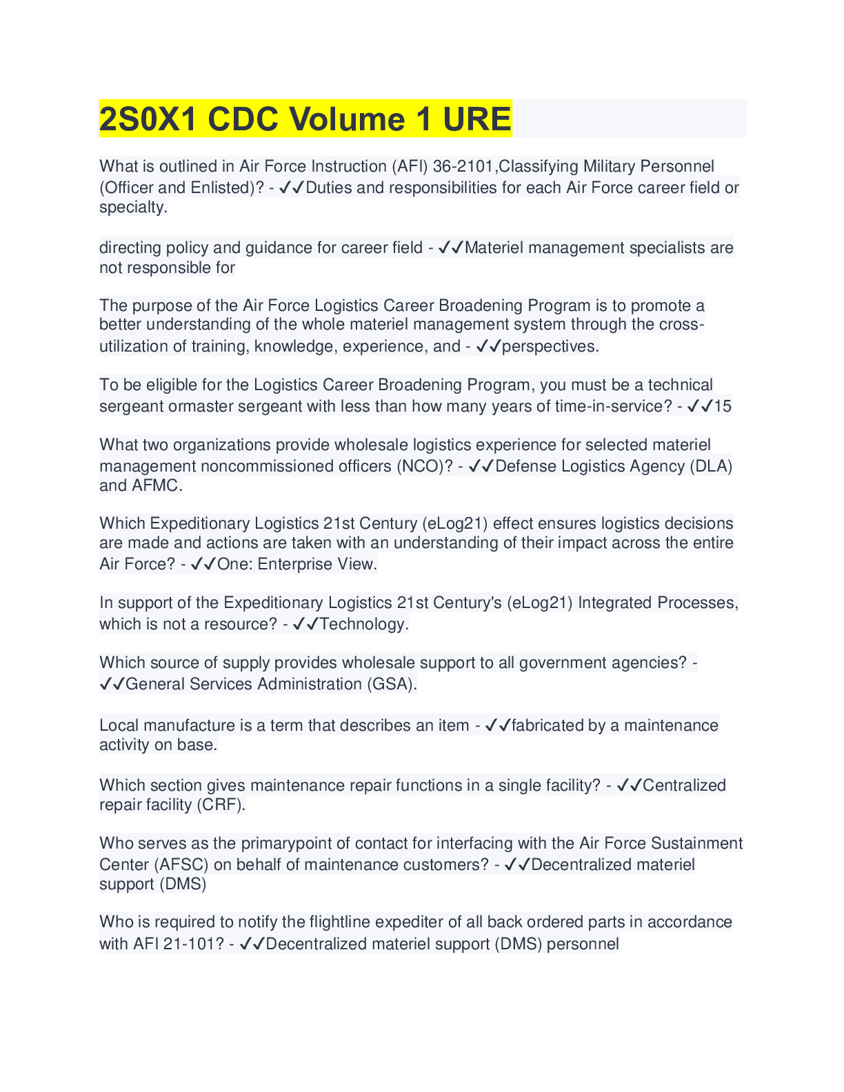 2S0X1 CDC Volume 1 URE ( with 100% c0rrect answers) - Scholarfriends