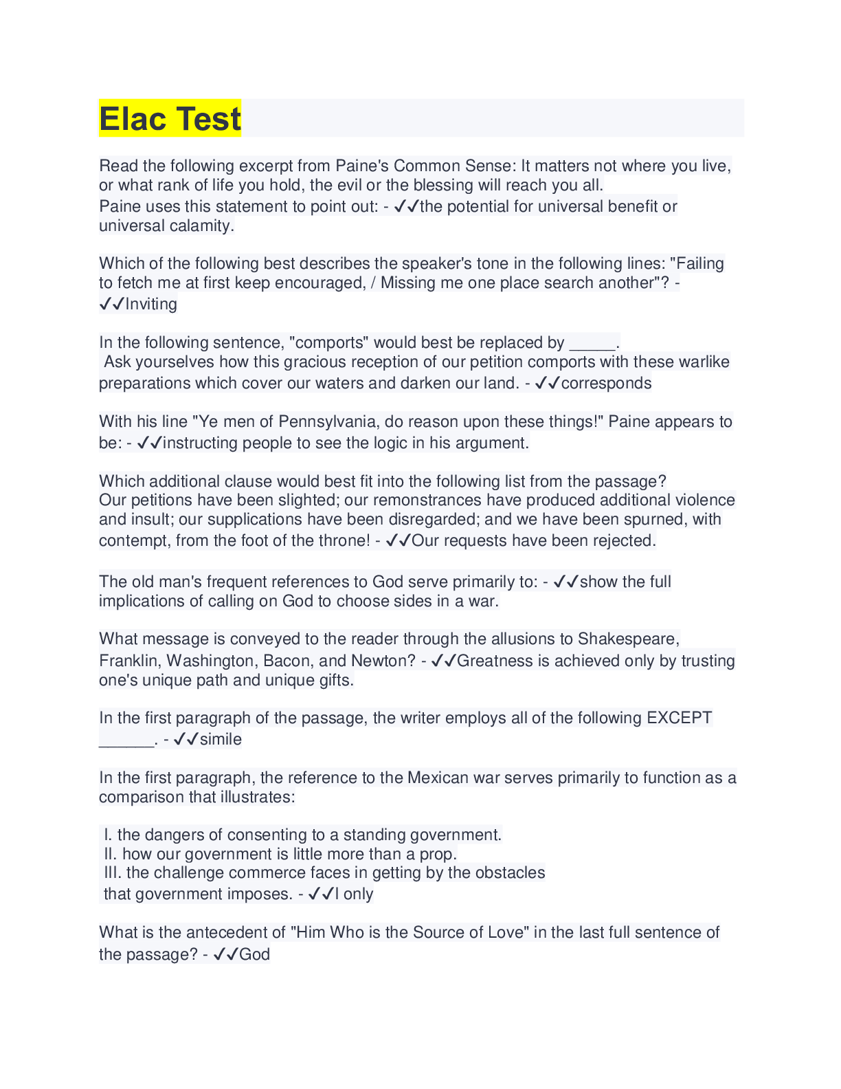 Elac Test 2022/2023 (questions with all answers 100% correct ...