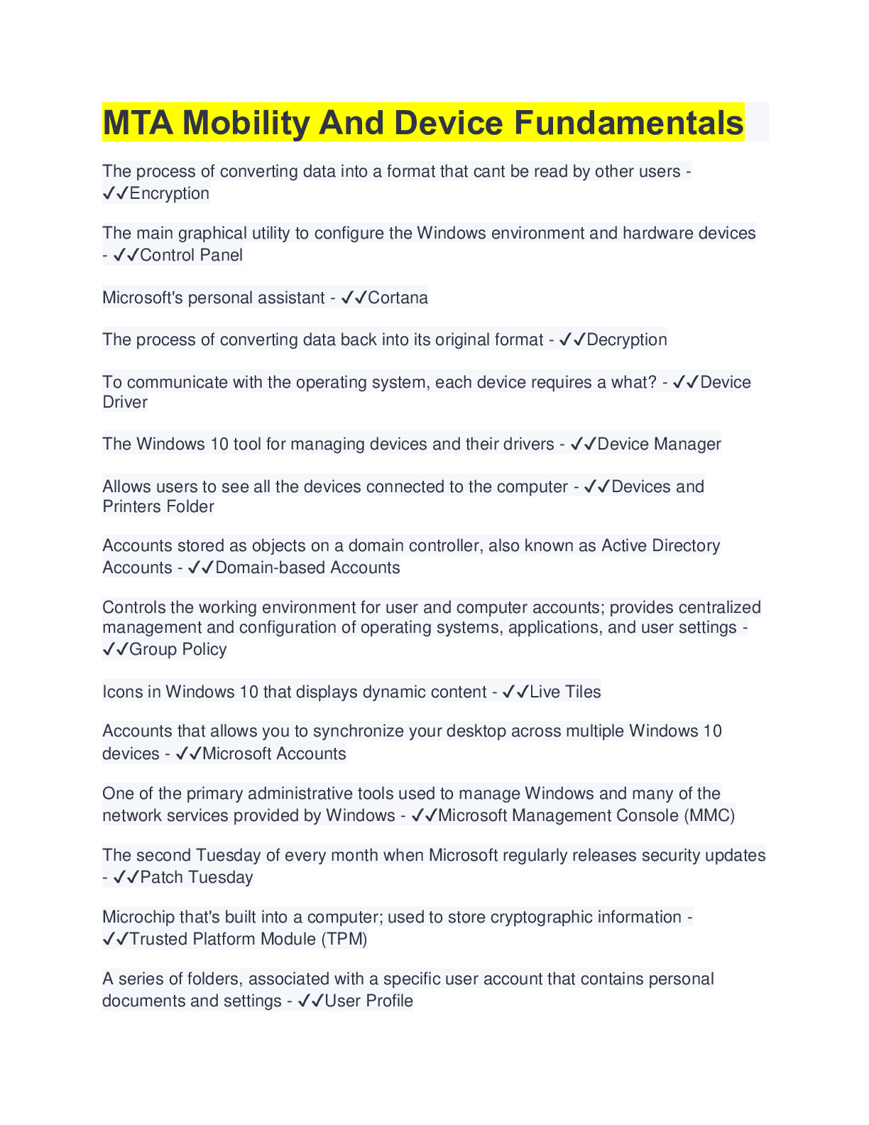 MTA Mobility And Device Fundamentals 2022 - Scholarfriends