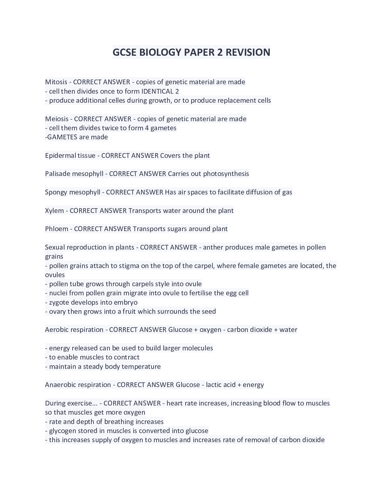 GCSE BIOLOGY PAPER 2 REVISION - Scholarfriends