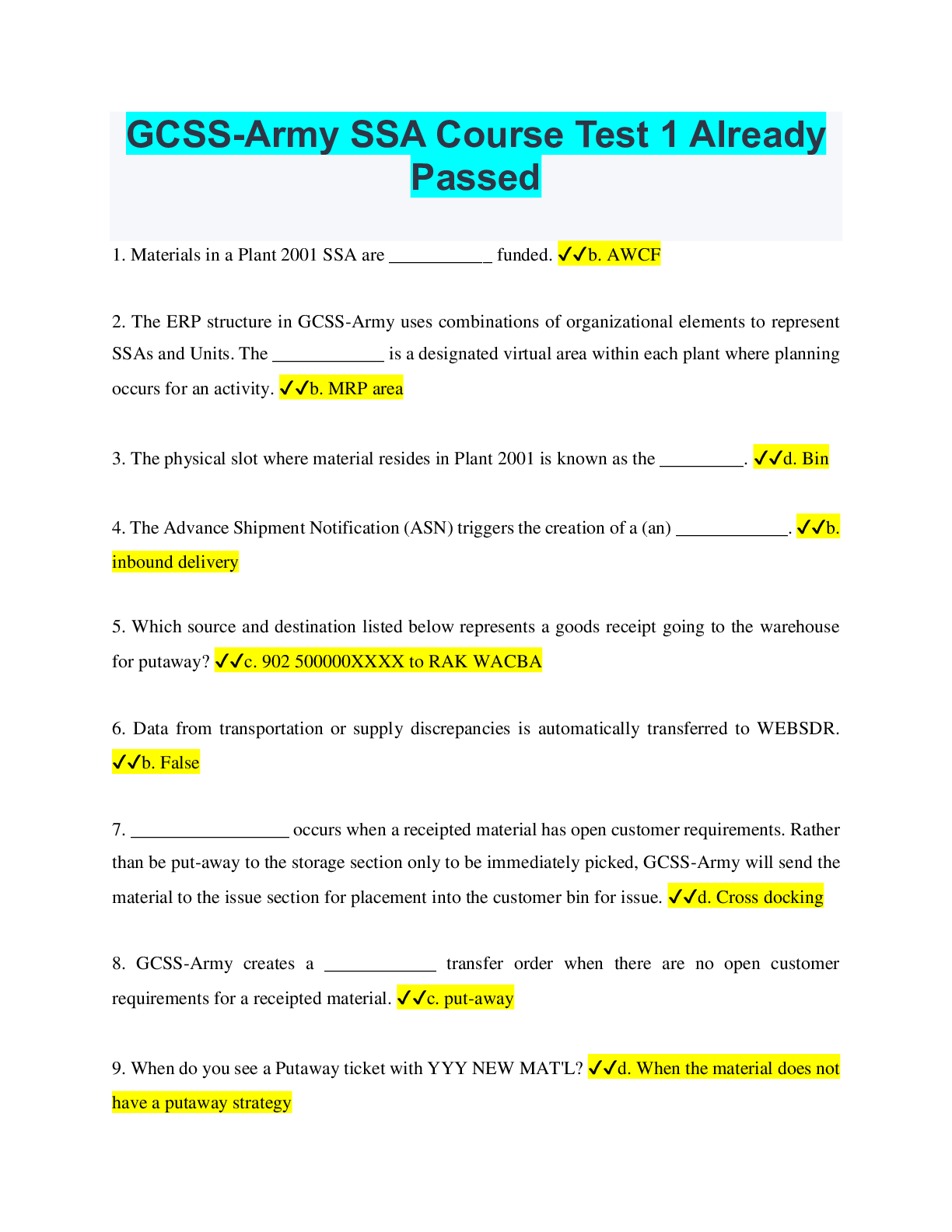 GCSS-Army SSA Course Test 1 Already Passed - Scholarfriends