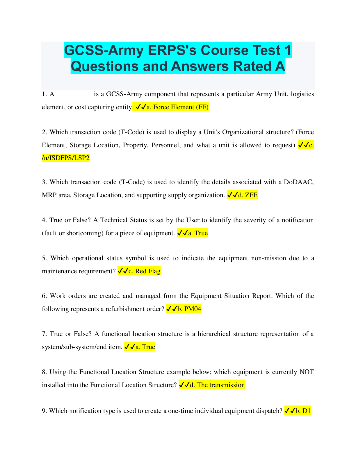 GCSS-Army SSA Course Test 1 Already Passed - Scholarfriends