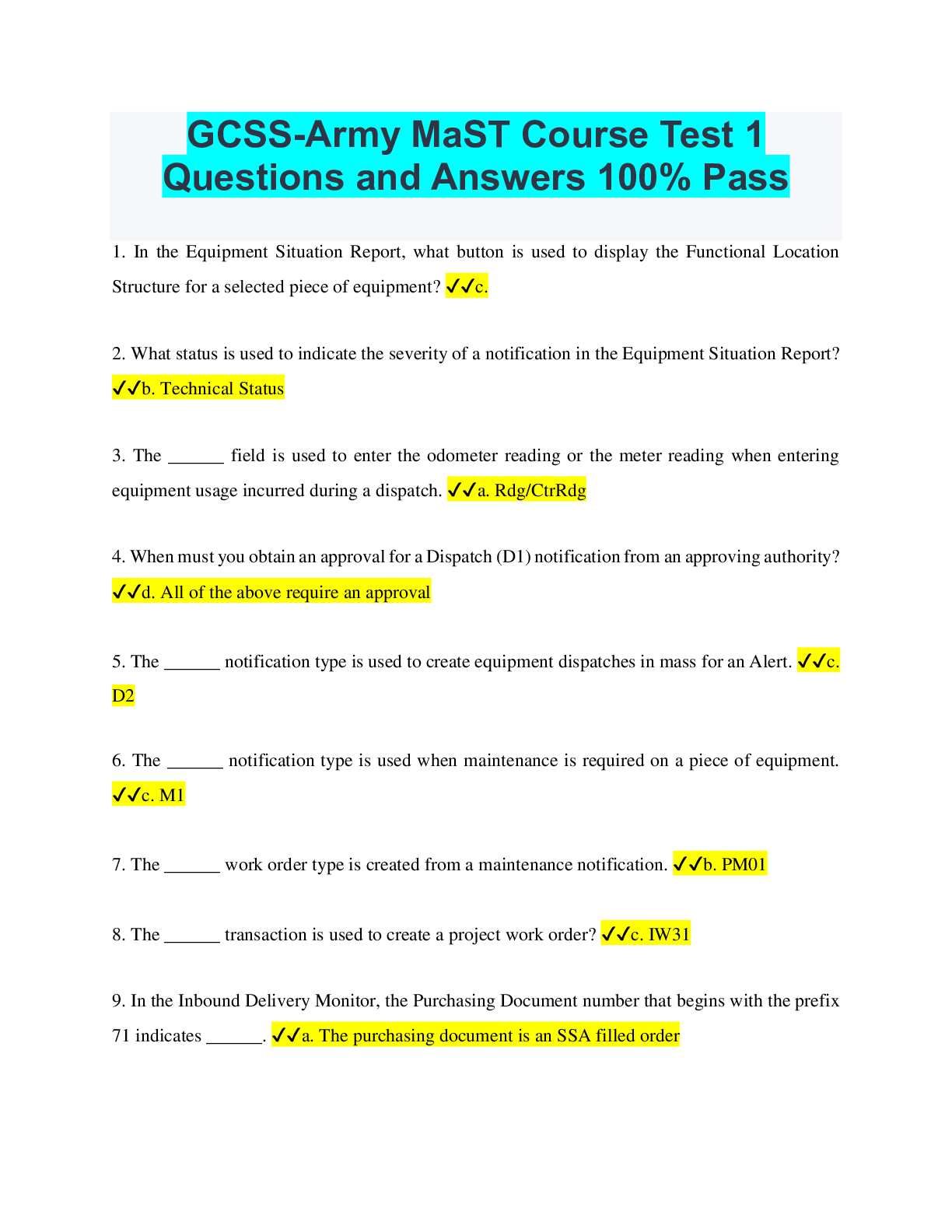 GCSS-Army MaST Course Test 1 Questions and Answers 100% Pass ...