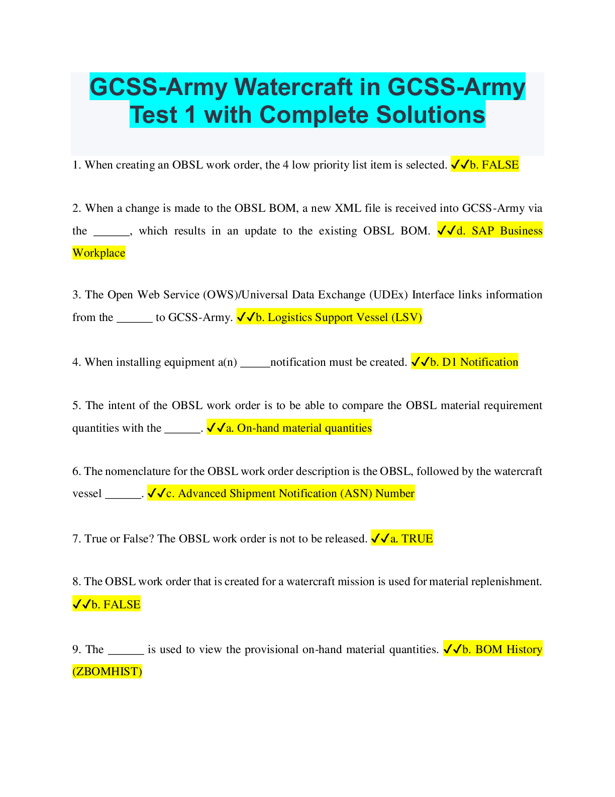 GCSS-Army Watercraft in GCSS-Army Test 1 with Complete Solutions ...