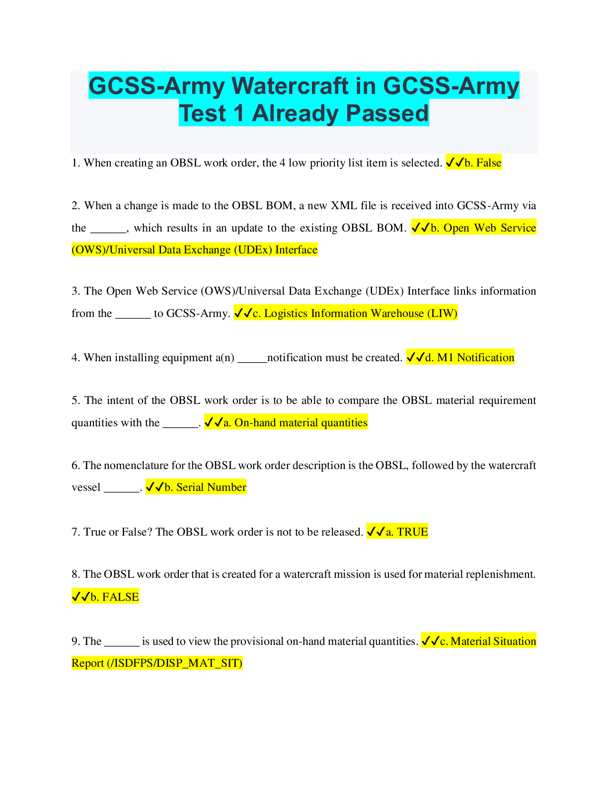 GCSS-Army Watercraft in GCSS-Army Test 1 Already Passed - Scholarfriends