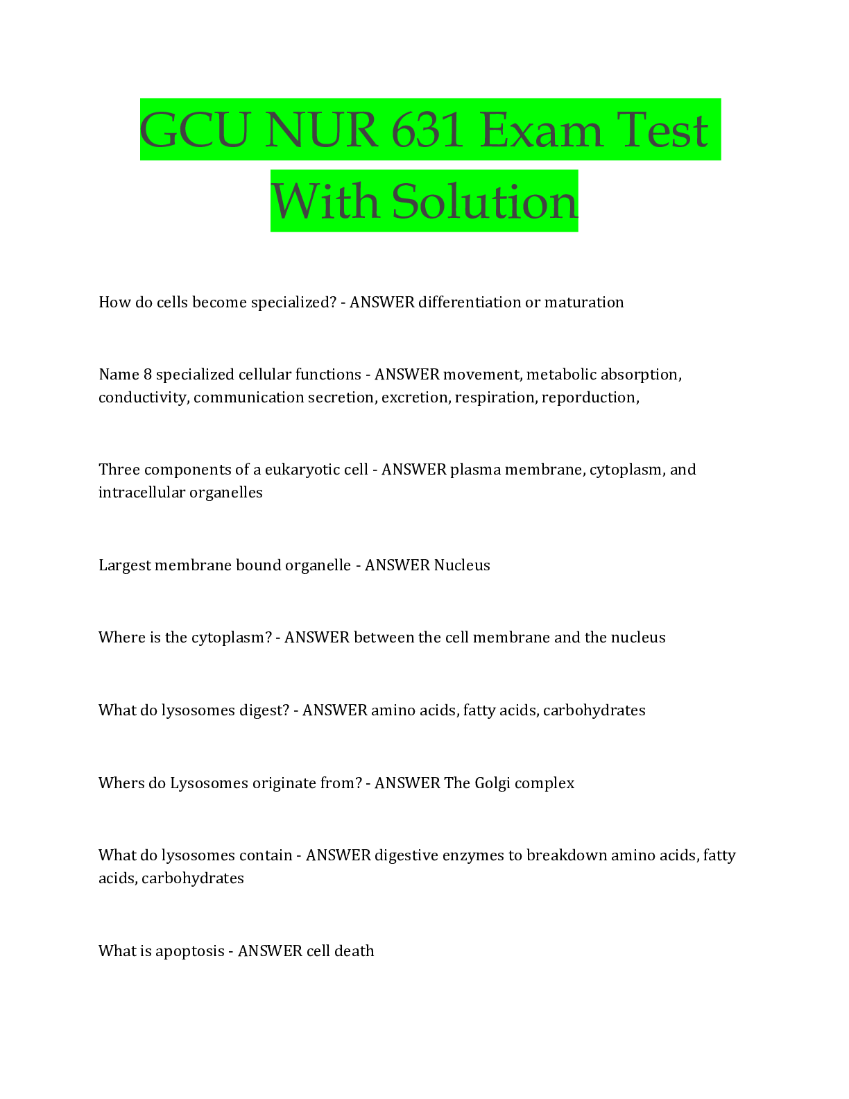 GCU NUR 631 Exam Test With Solution – Scholarfriends - Scholarfriends