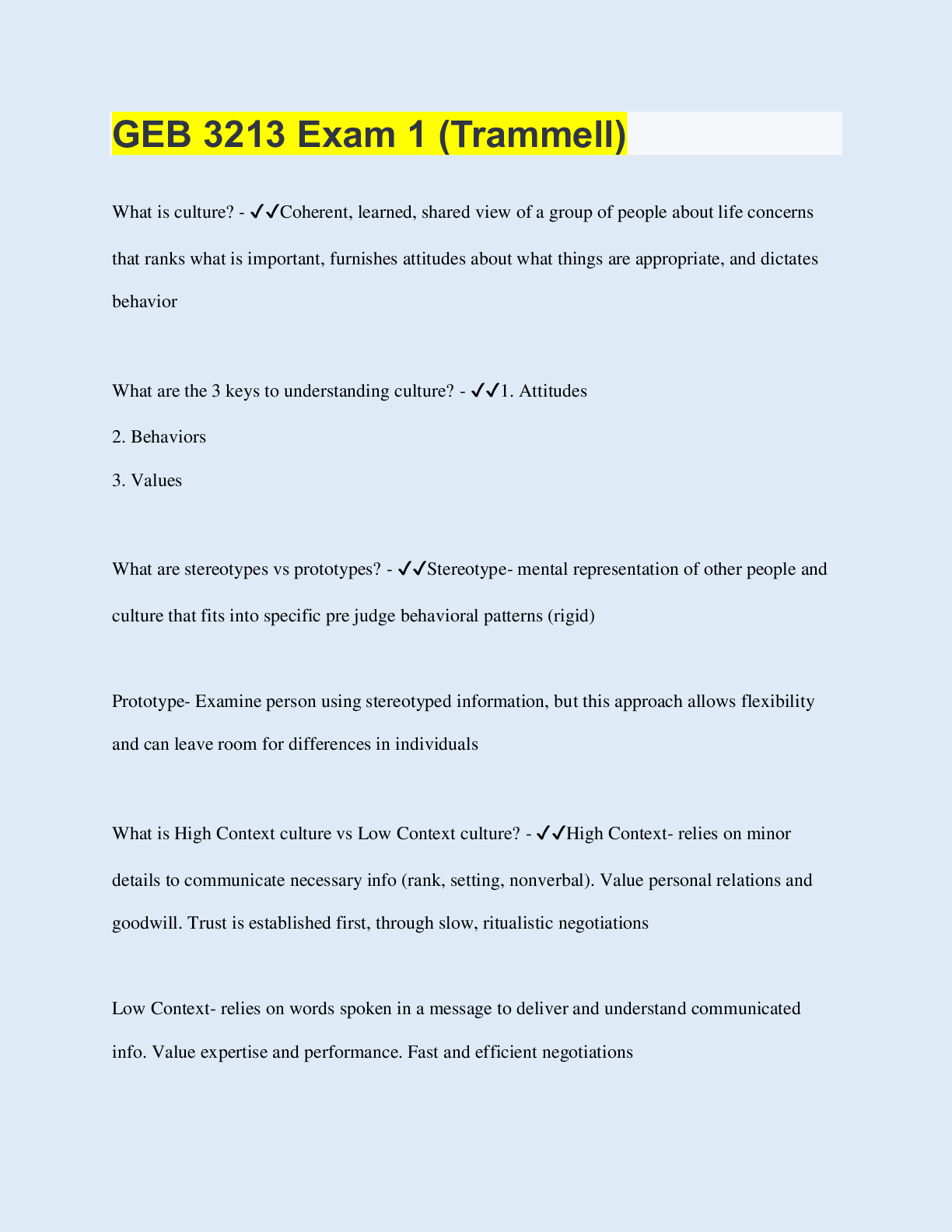 GEB 3213 Exam 1 | Trammell - Scholarfriends