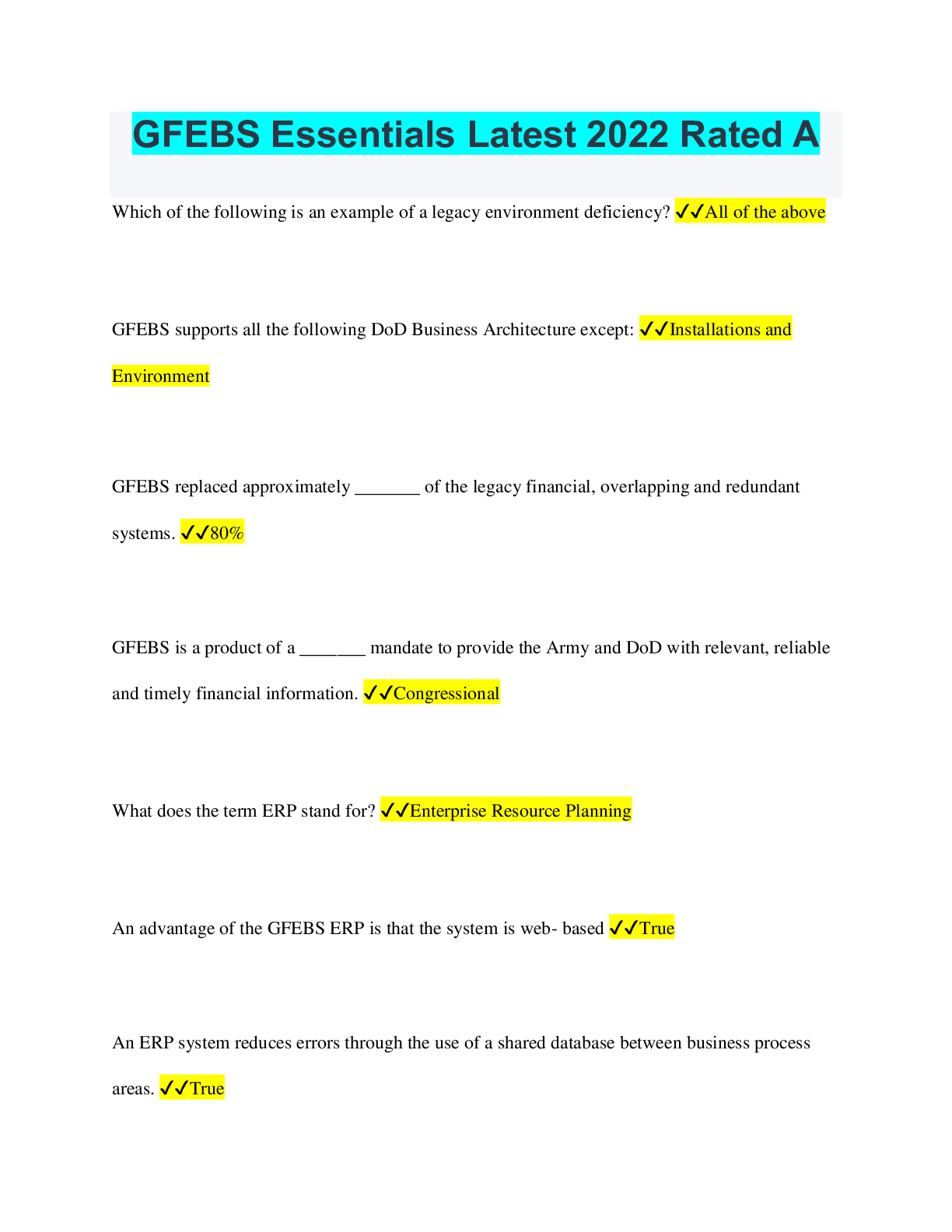 GFEBS Essentials Latest 2022 Rated A - Scholarfriends