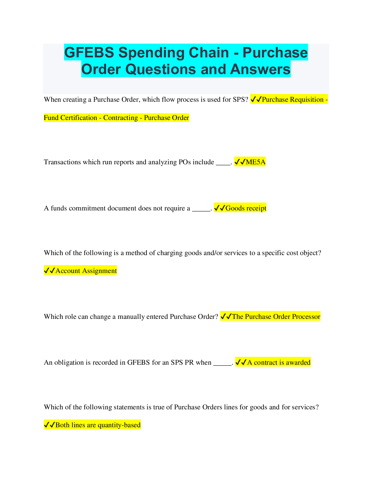 GFEBS Spending Chain - Purchase Order Questions and Answers ...