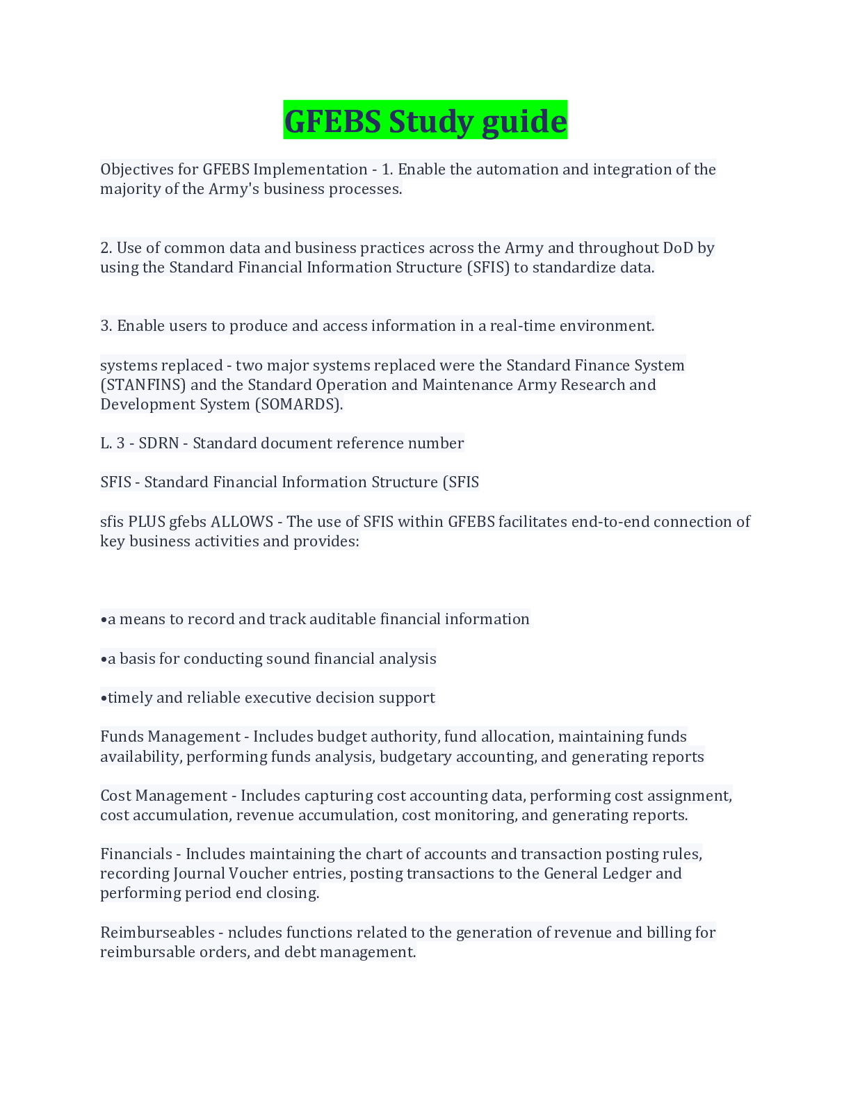 GFEBS Study Guide Questions And Answers/ Download - Scholarfriends