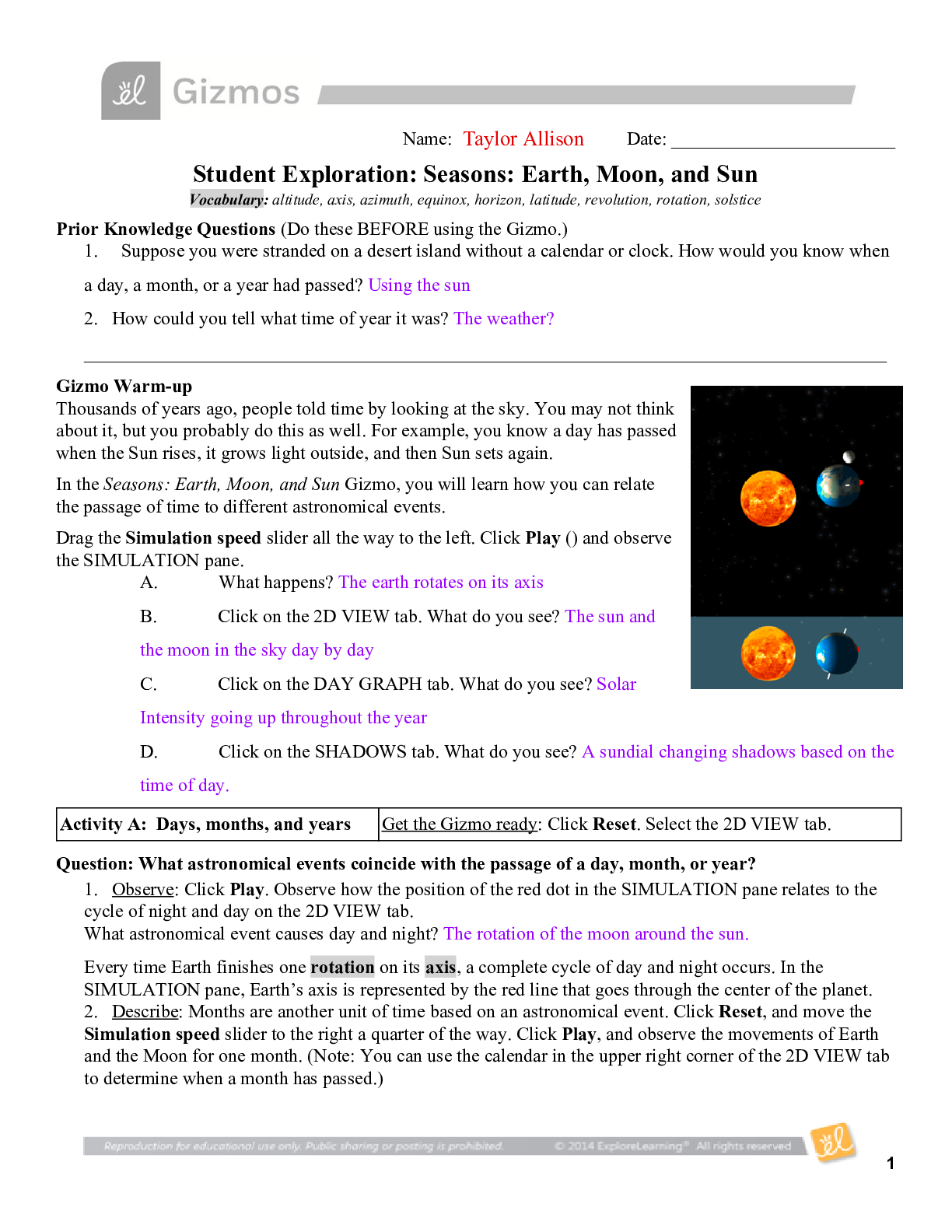 GIZMOs - Seasons:(Earth, Moon, and Sun) updated answer key 2022 ...