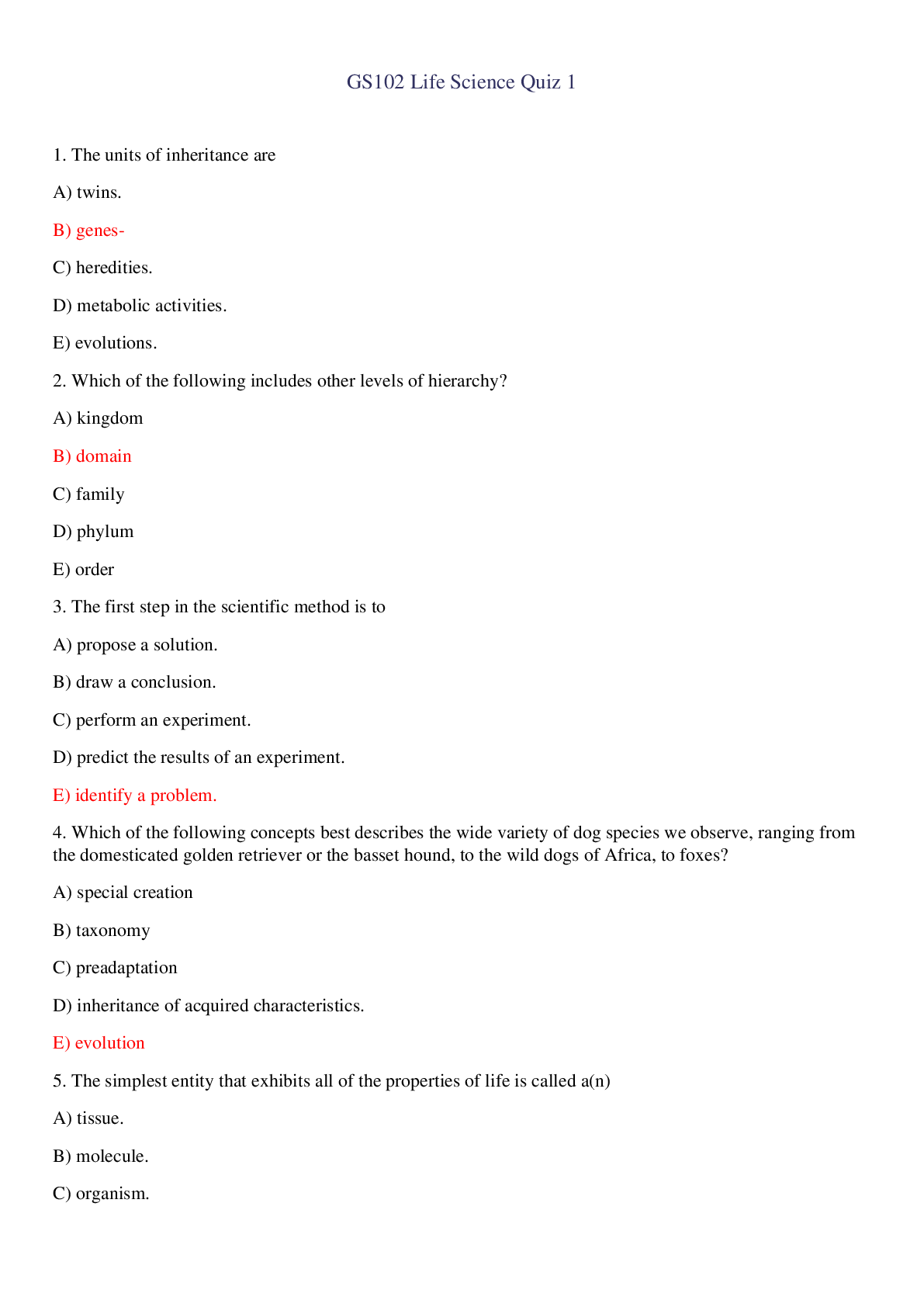 GS102 Life Science Quiz 1/GS102 Life Science Quiz 1/GS102 Life Science ...