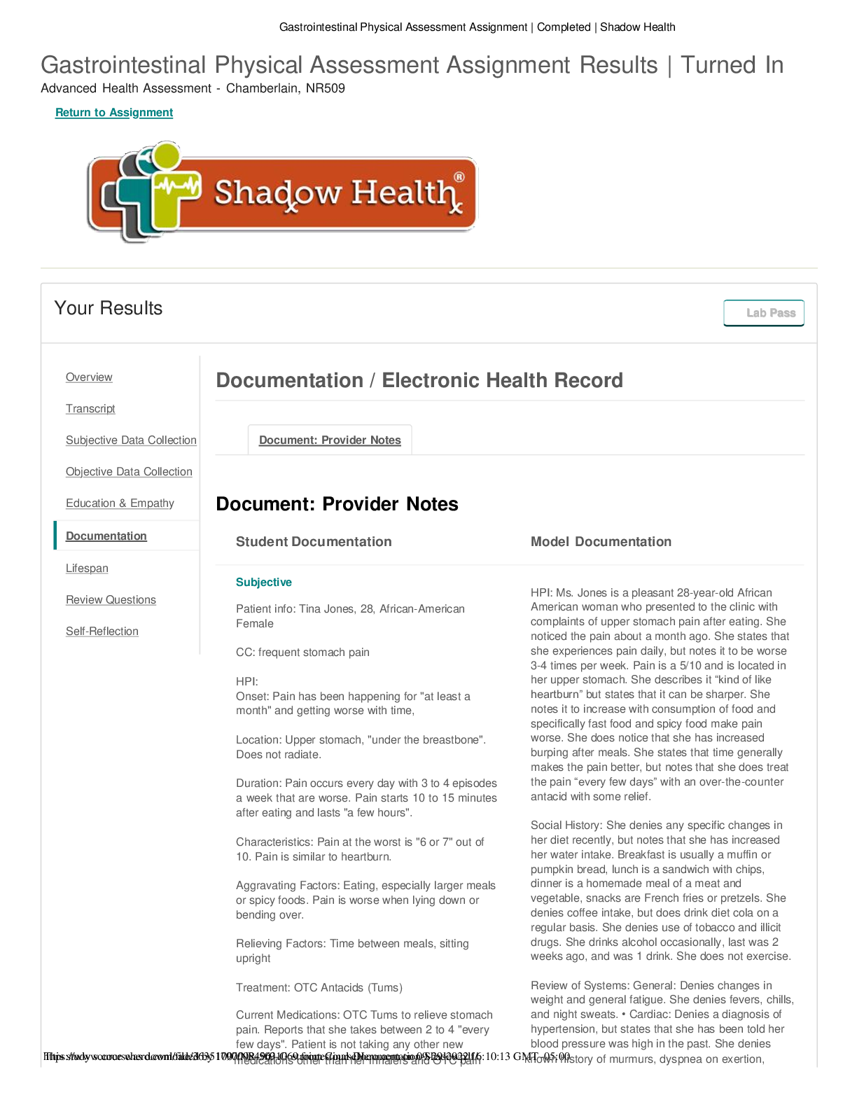 Gastrointestinal Physical Assessment Assignment Completed Shadow Health ...