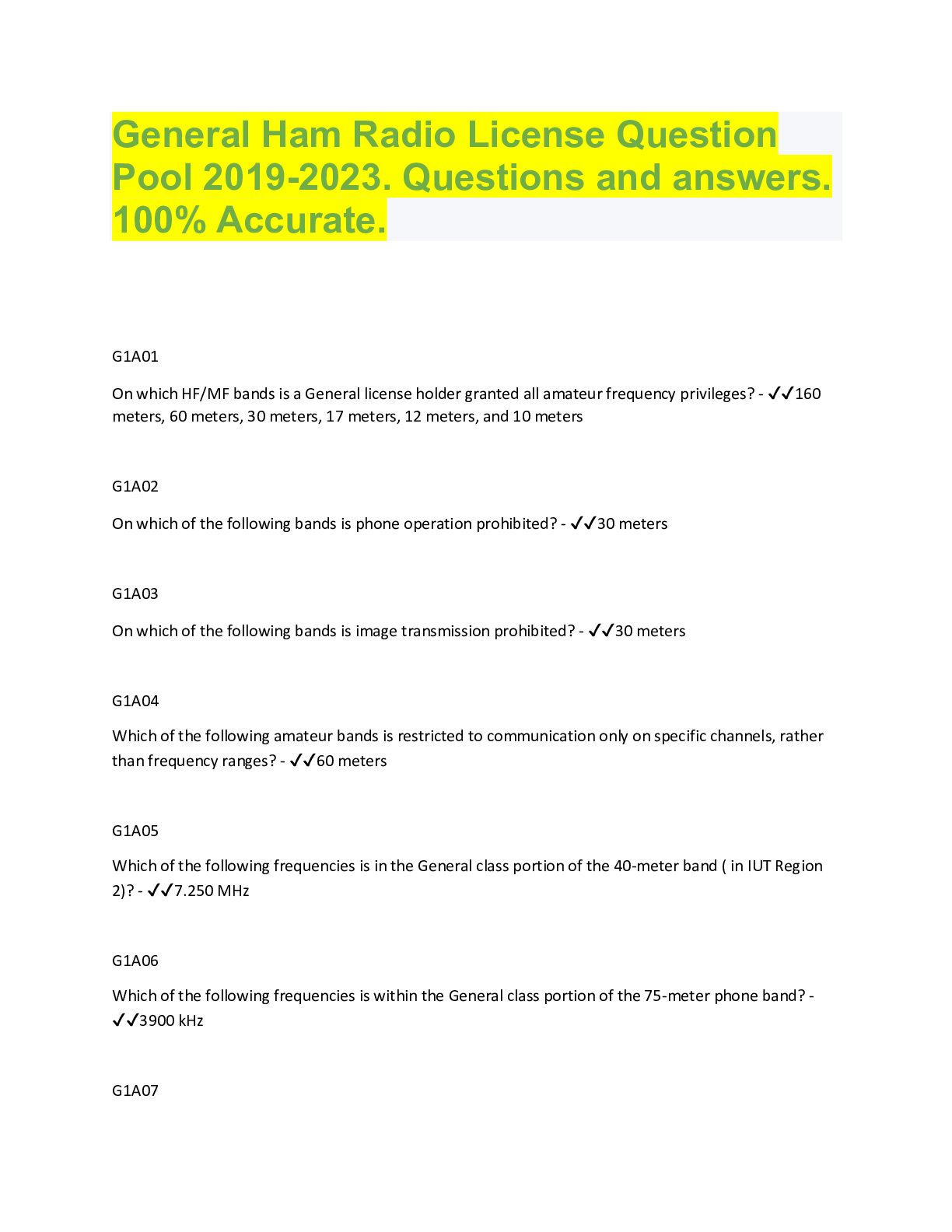 General Ham Radio License Question Pool 2019-2023. Questions and ...