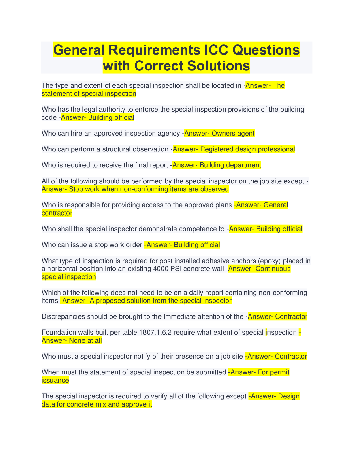 General Requirements ICC Questions with Correct Solutions - Scholarfriends
