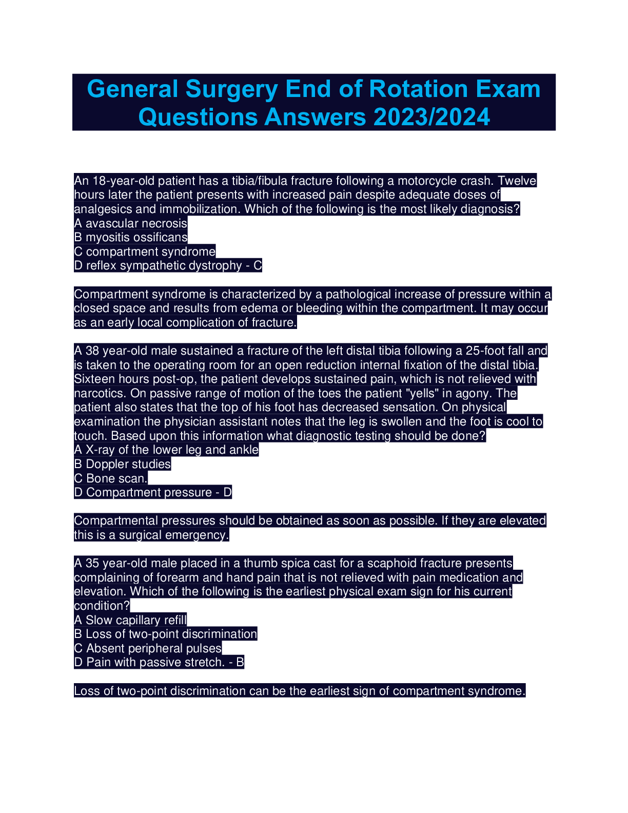 General Surgery End of Rotation Exam Questions Answers 2023/2024 ...