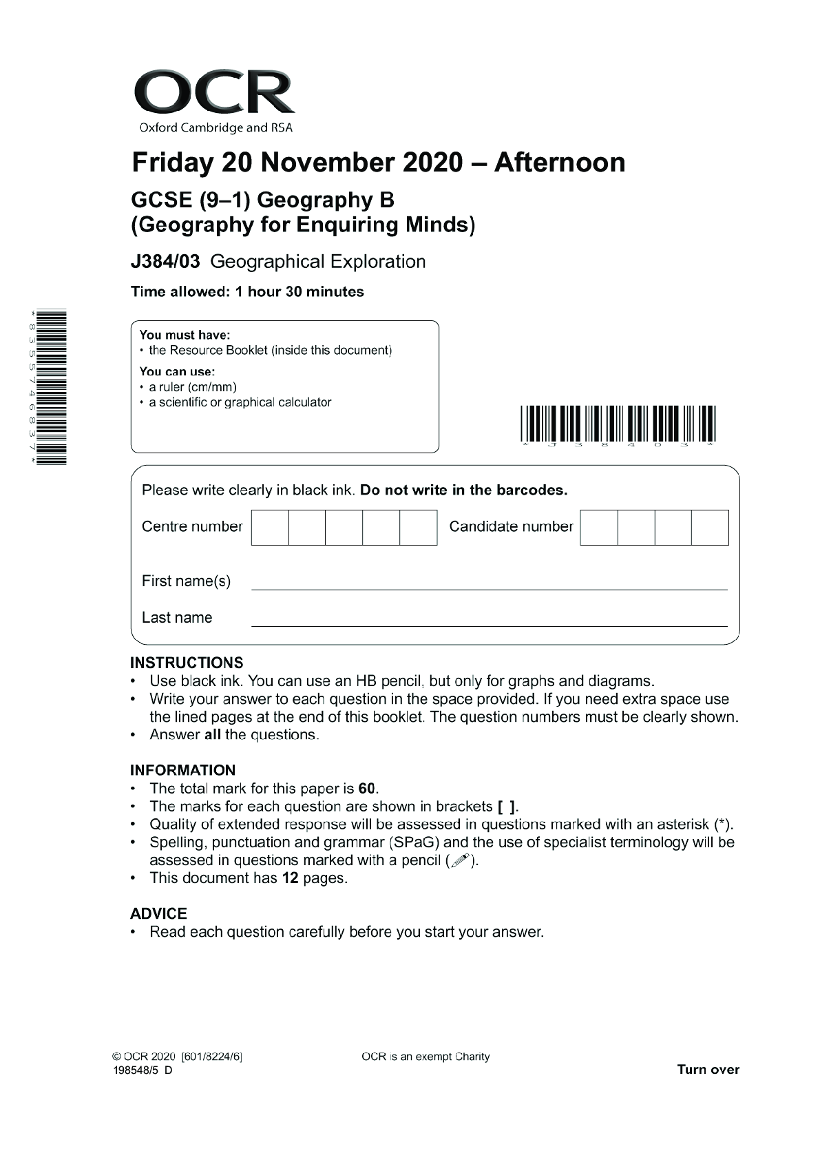 OCR_GCSE (9-1) Geography B _J384/03 Question Paper & Mark Scheme_Nov ...