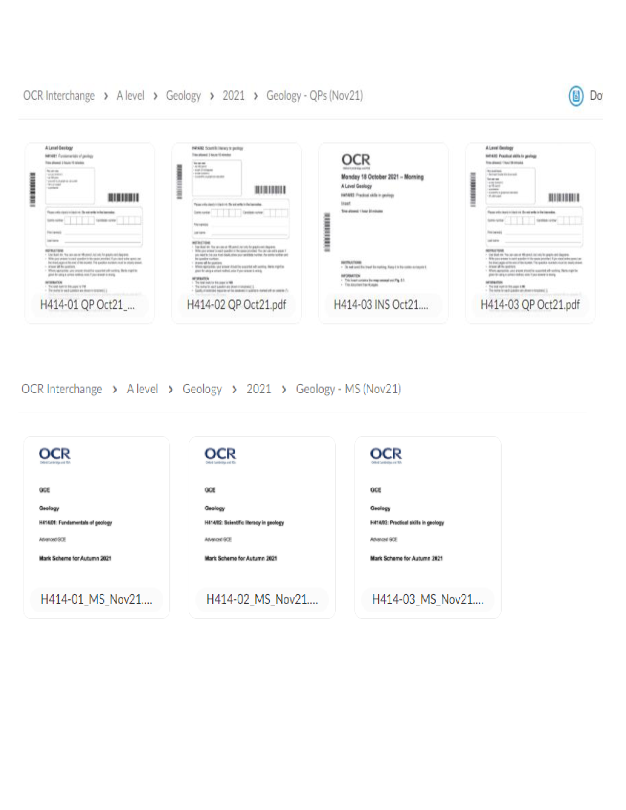 A Level Advanced GCE. GEOLOGY Question Papers and Mark Schemes ...