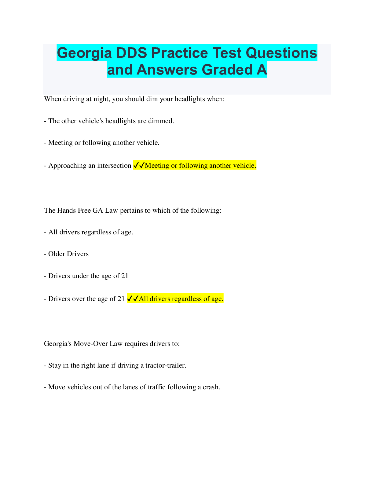 Georgia DDS Practice Test Questions and Answers Graded A - Scholarfriends