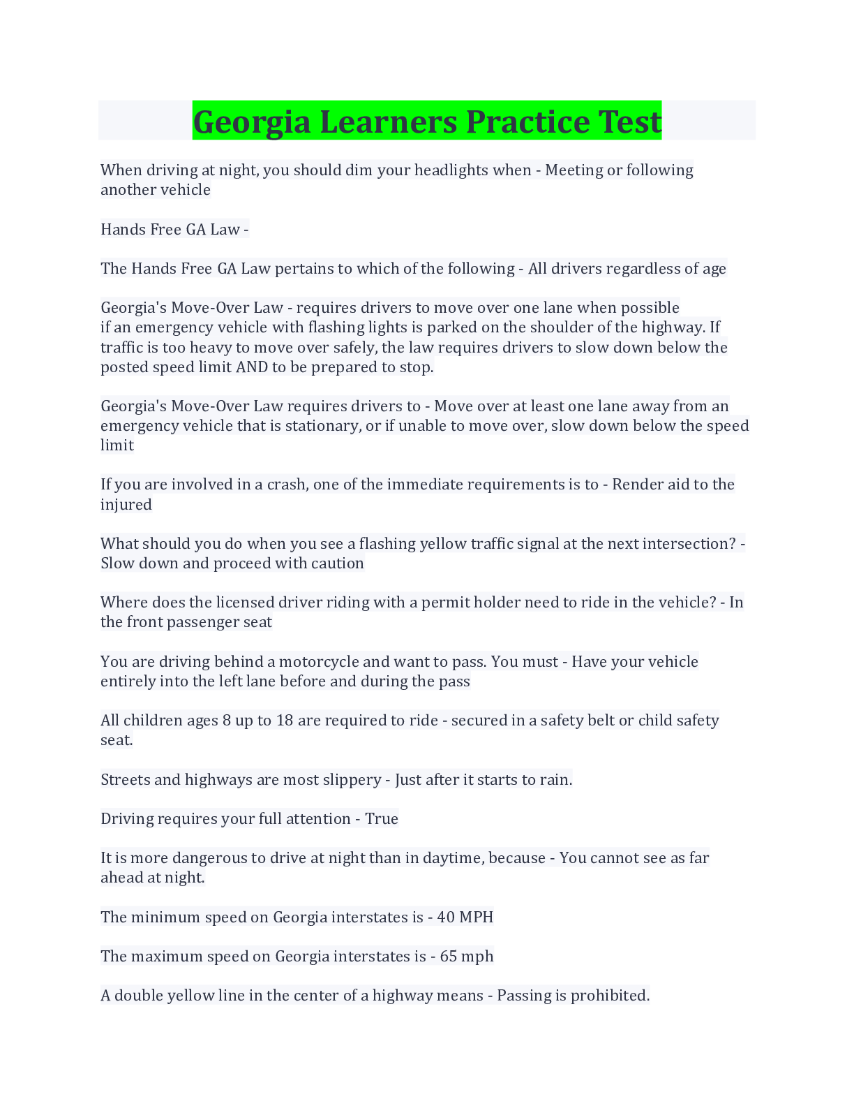 Georgia Learners Practice Test Latest Update - Scholarfriends