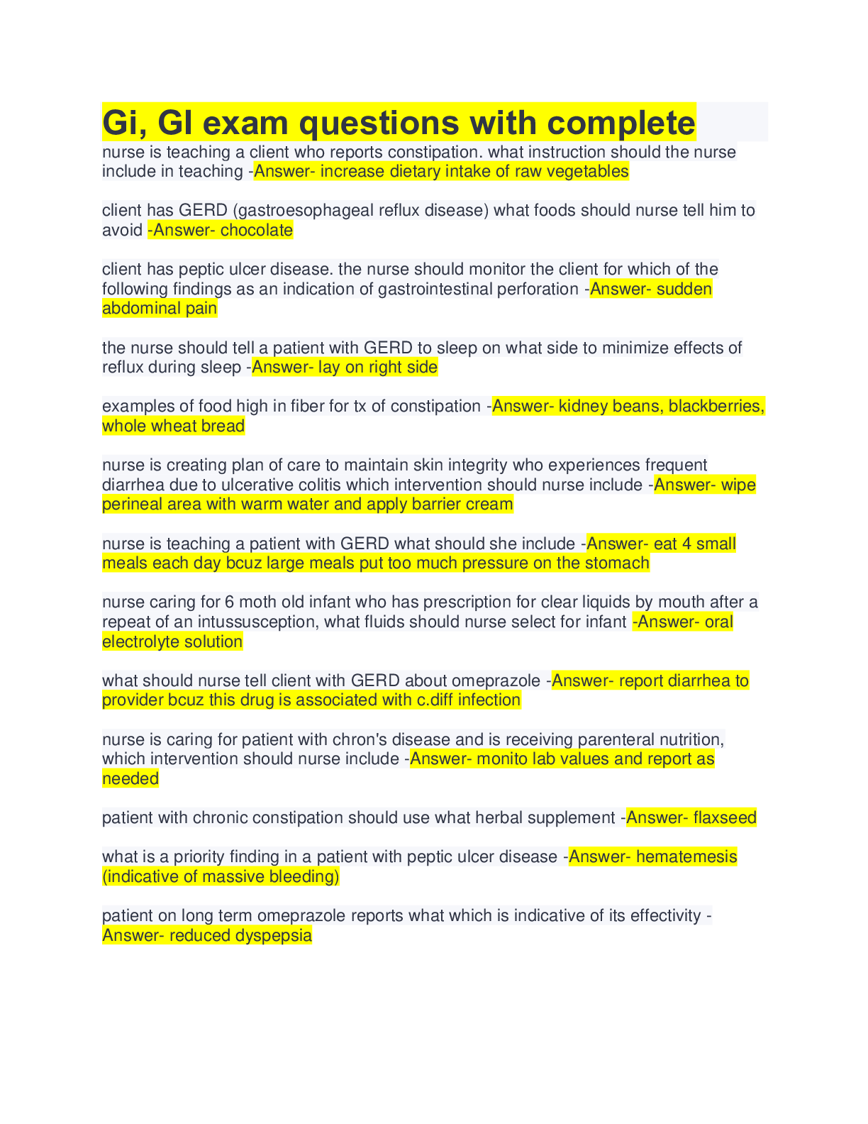 Gi, GI exam questions with complete - Scholarfriends