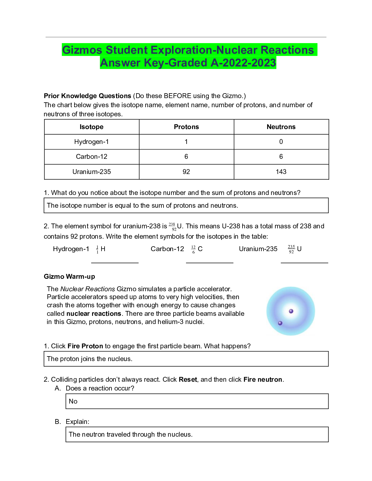 Gizmos Student Exploration-Nuclear Reactions Answer Key-Graded A-2022 ...