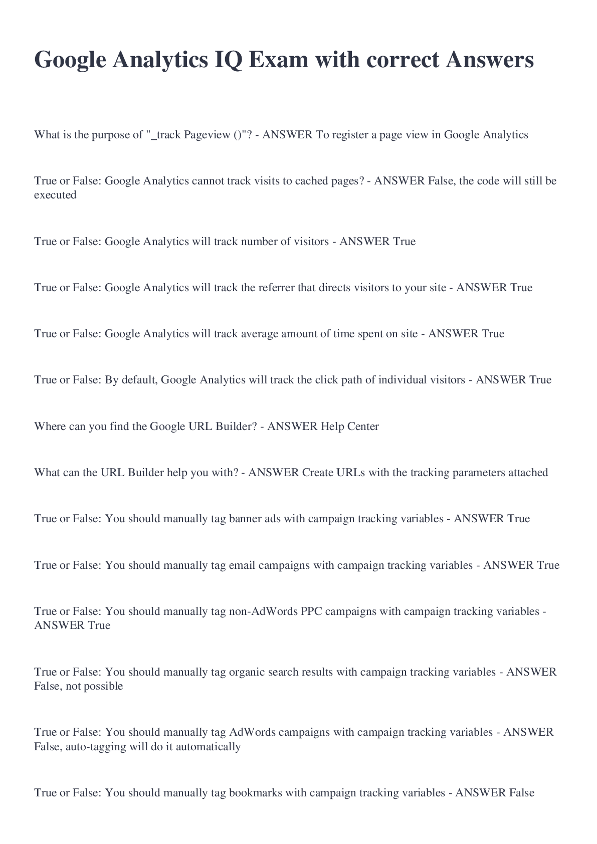 Google Analytics IQ Exam with correct Answers - Scholarfriends