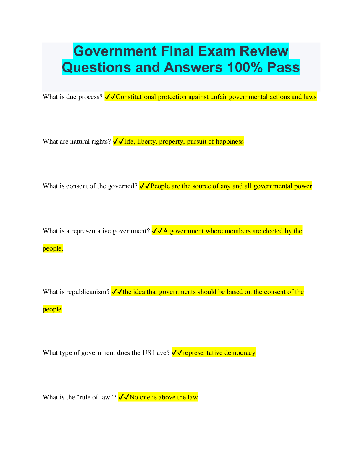 Government Final Exam Review Questions and Answers 100% Pass ...