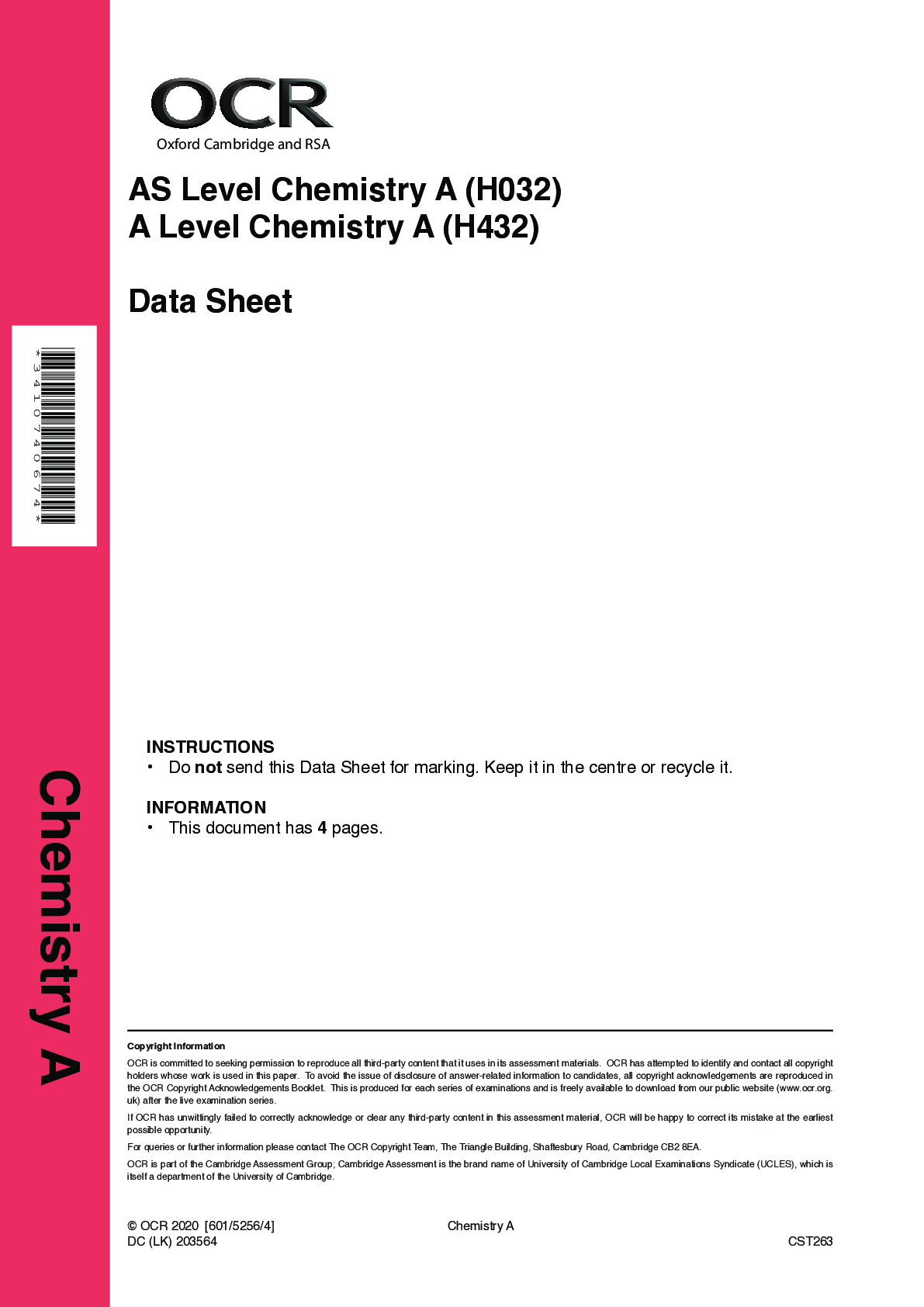 >_ AS Level Chemistry A (H032) | A Level Chemistry A (H432) | Data S ...