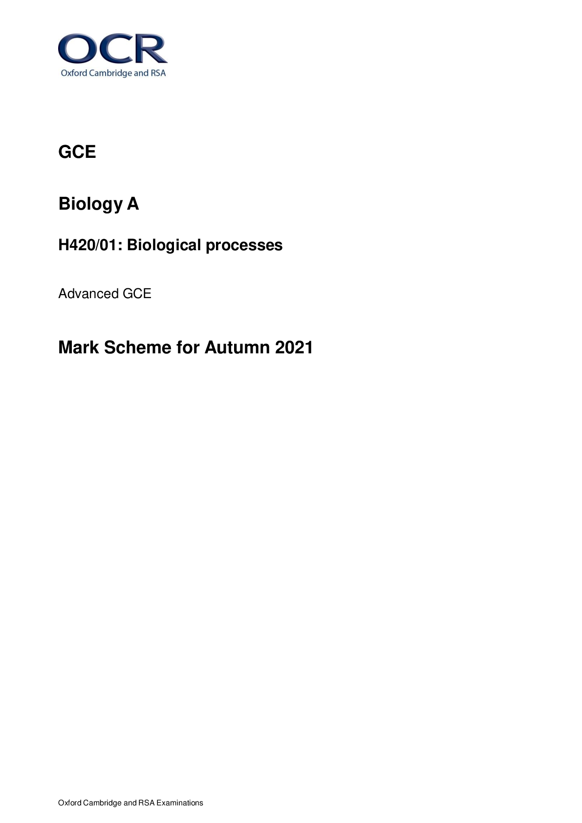 OCR Interchange GCE Biology A H420/01: Biological processes Advanced ...