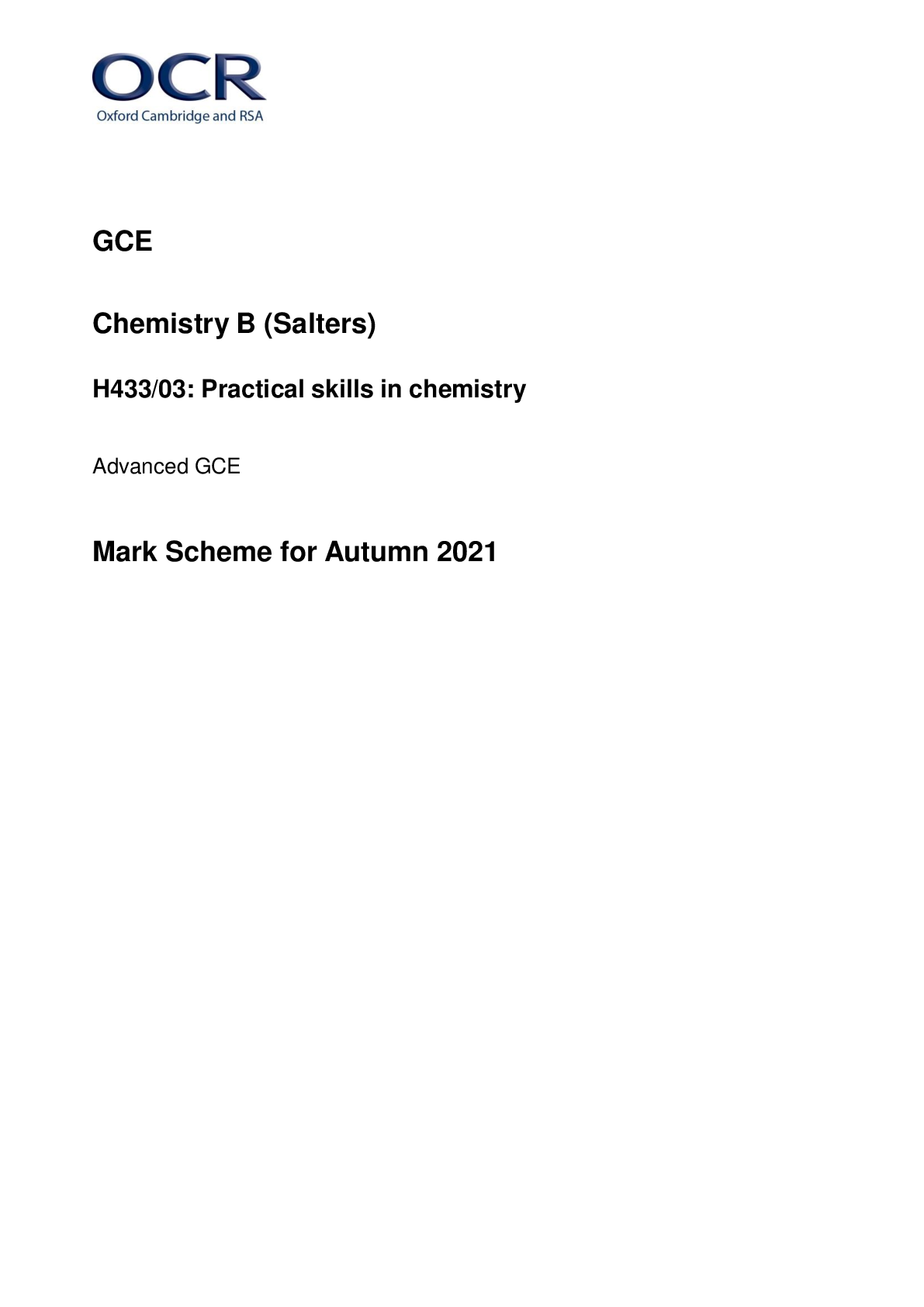 OCR Interchange GCE Chemistry B (Salters) H433/03: Practical skills in ...